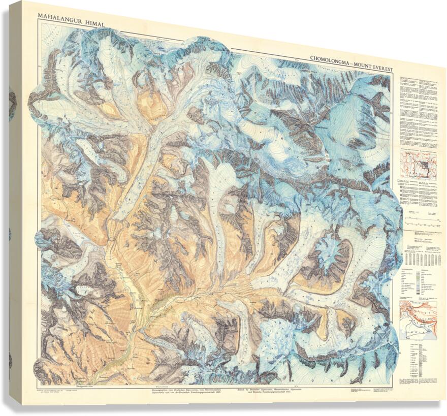 1957 Map of the Mount Everest Region – Vintage Himalayan Map Depicting ...