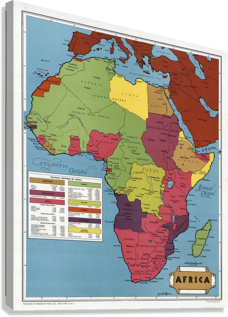 1945 Colonial Map of Africa – Vintage Post-WWII Political Cartography ...