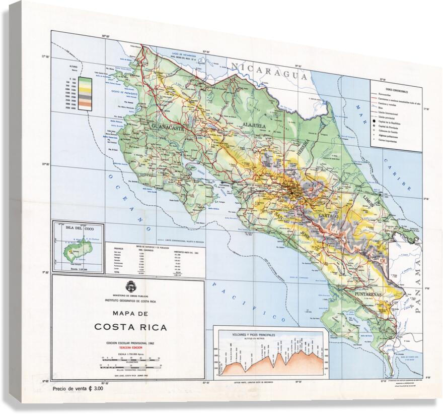 1962 Map of Costa Rica – Cold War-Era Central America Map Featuring ...