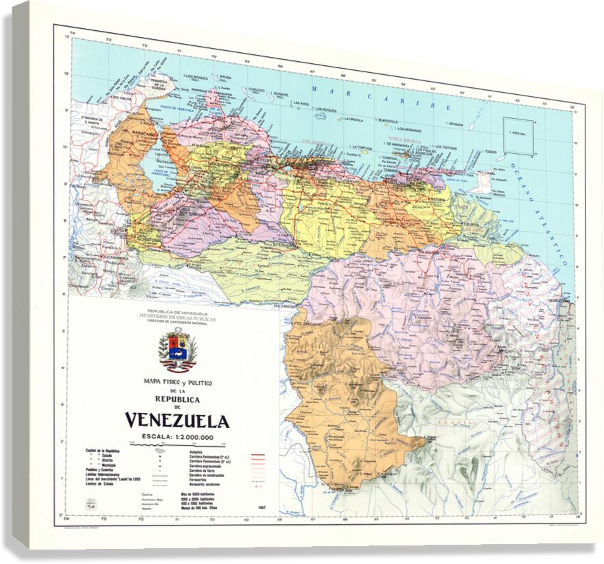 1967 Map of the Republic of Venezuela Depicting National Boundaries ...