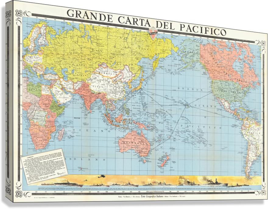 1941 Italian World War II Map of the World Showing Axis Powers Colonial ...
