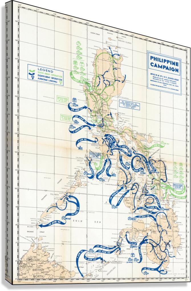 1945 Military Campaign Map of the Philippines – Allied Offensive ...