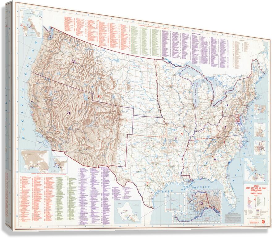 1979 Army Navy and Air Force Military Base Map of the United States of ...