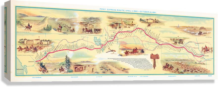 Pictorial Map of the Pony Express Route by History In Your Home Wall Art