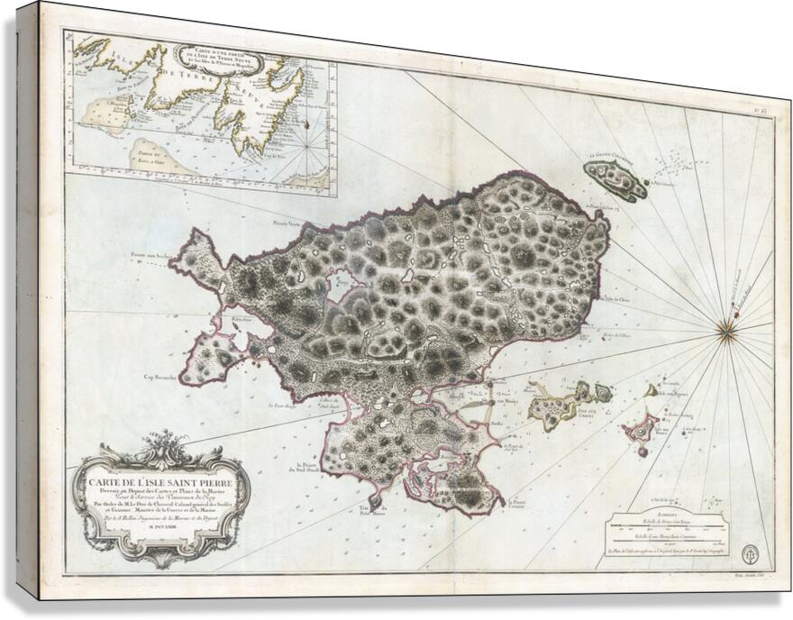 1763 Map of Saint Pierre Island by History In Your Home Wall Art