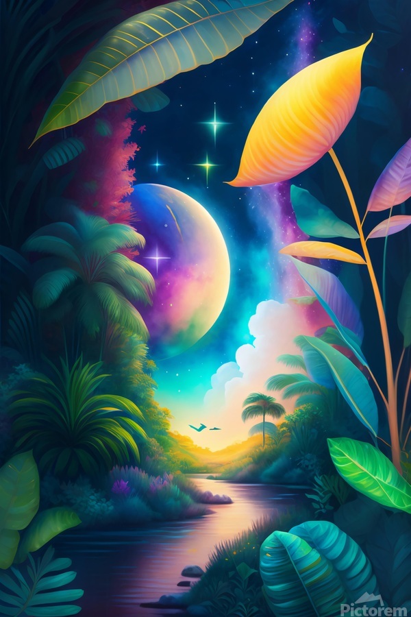 jungle moon light plants space by Salmanaz Wall Art