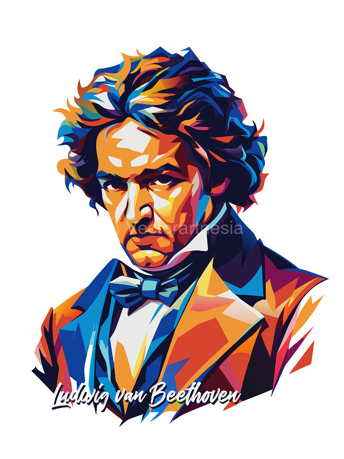 Ludwig van Beethoven Portrait Pop Art Wpap by Vectorartnesia Wall Art