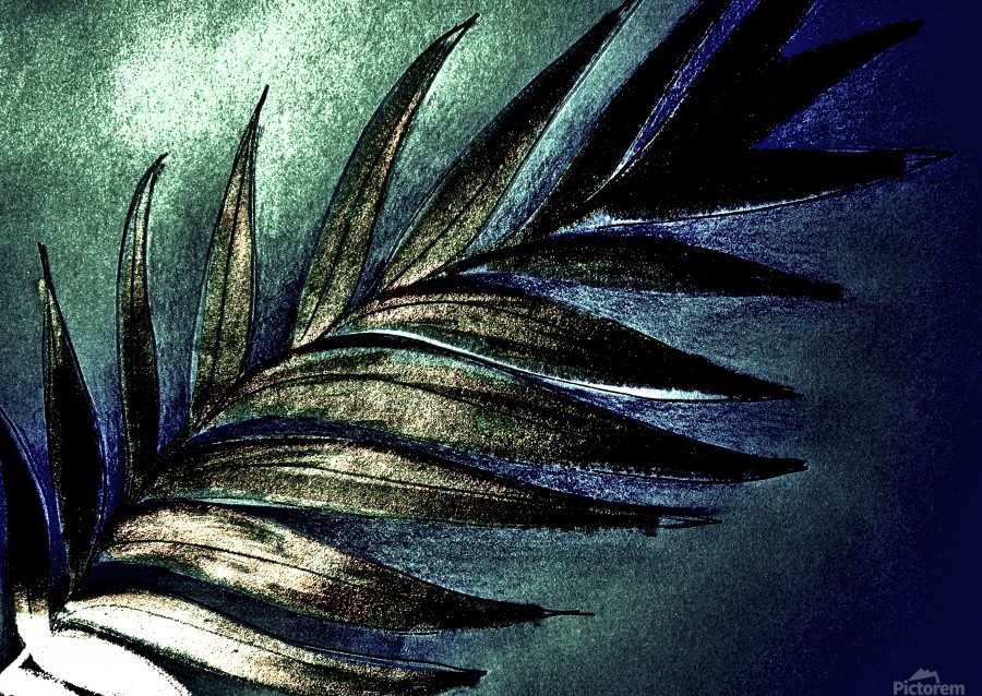 GREEN METALLIC PALM TREE LEAF TROPICAL DESIGN by jacqueline mcculloch ...
