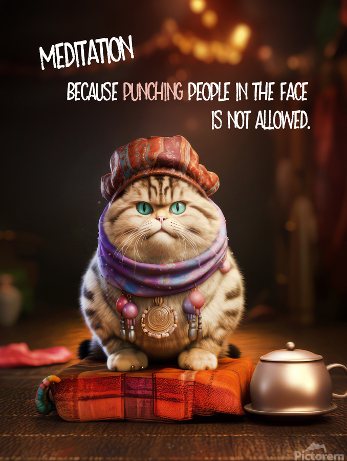 FUNNY CAT Meditation by Melanie Viola Wall Art