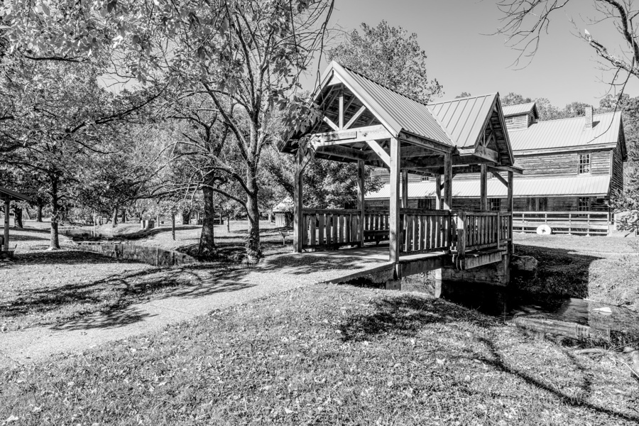 Wooden Bridge To Jolly Mill Grayscale by Jennifer White Wall Art