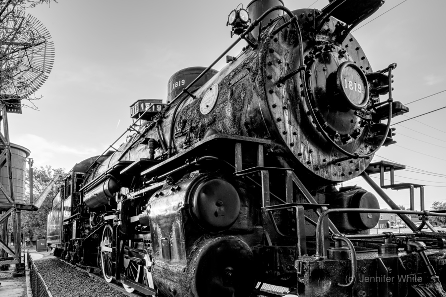 Old Black Steam Train Grayscale by Jennifer White Wall Art