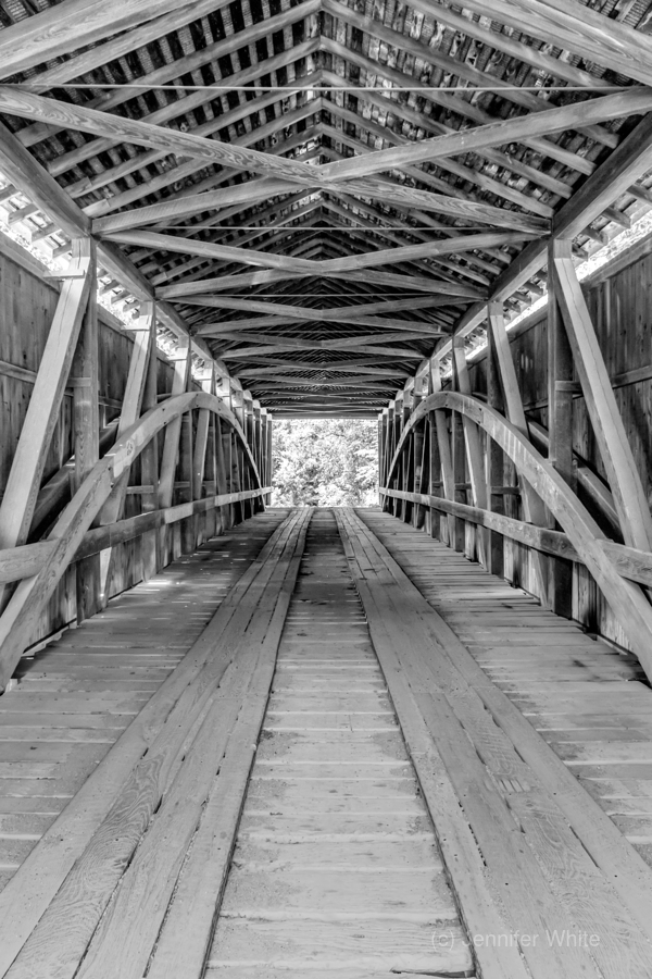 Inside Wilkins Mill Covered Bridge Vertical Grayscale by Jennifer White ...