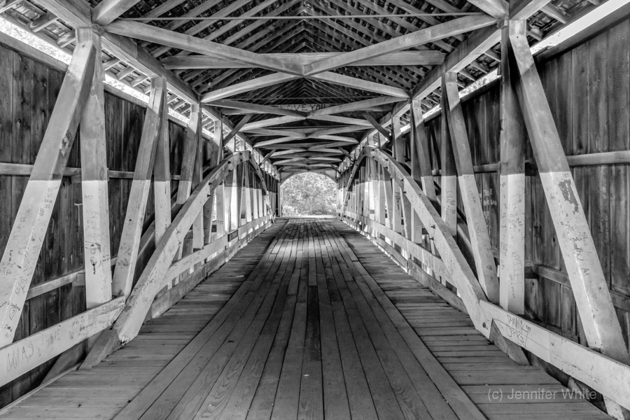 Inside Of Narrows Covered Bridge Grayscale by Jennifer White Wall Art