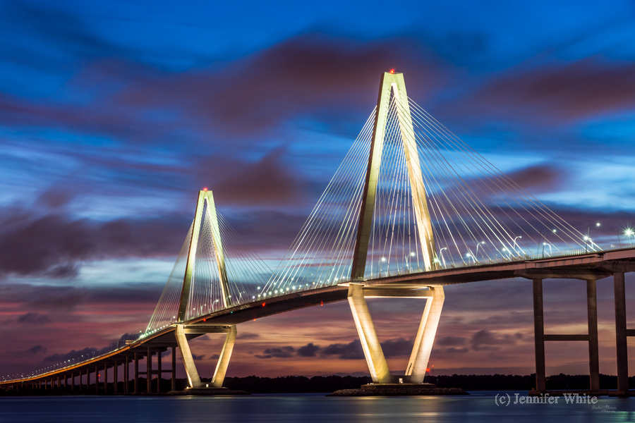 Arthur Ravenel Bridge At Night by Jennifer White Wall Art