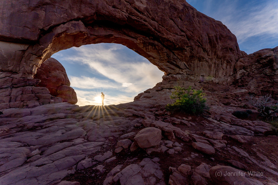 Arches South Window Sunburst Hike by Jennifer White Wall Art