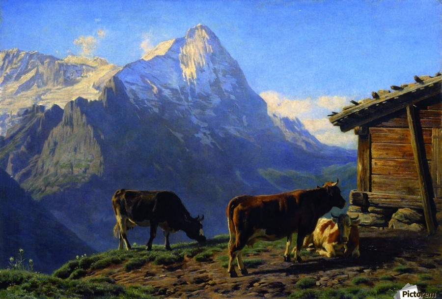 Landscape with cows by Alexandre Calame Wall Art
