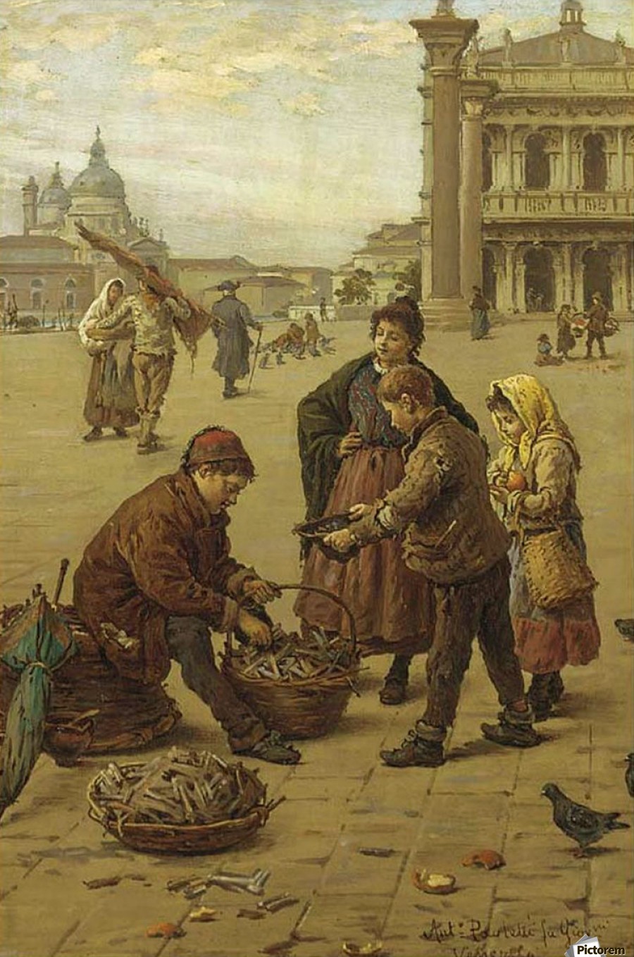A merchant selling his goods in Venice by Antonio Ermolao Paoletti Wall Art