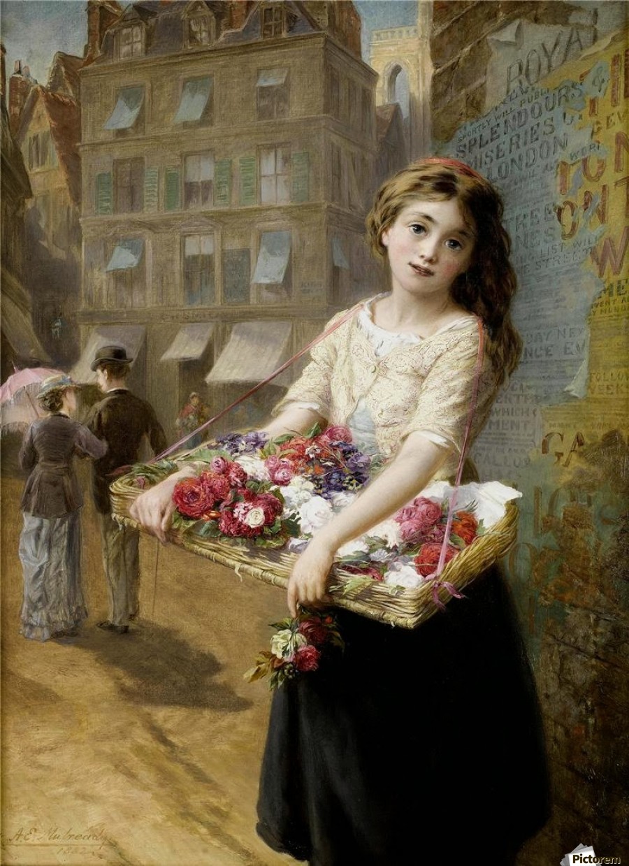 A girl selling roses by Augustus Edwin Mulready Wall Art