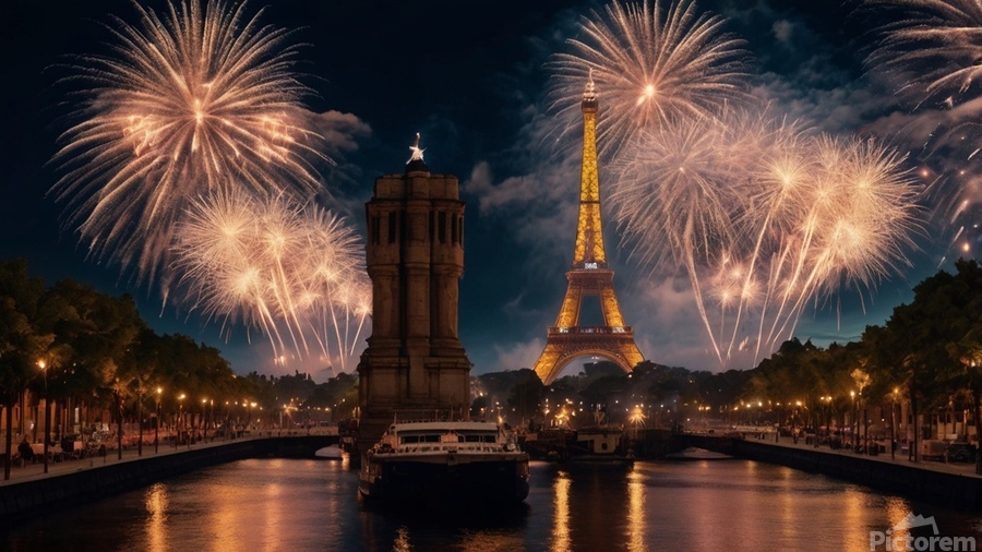 A stunning display of fireworks bursts over the Eiffel Tower and Seine ...