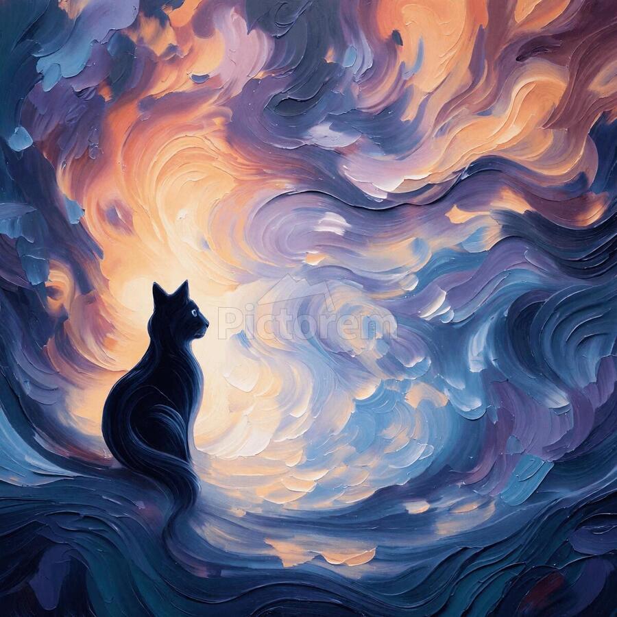 The Watcher: Cat in an Abstract Landscape by Visual Orchid Wall Art