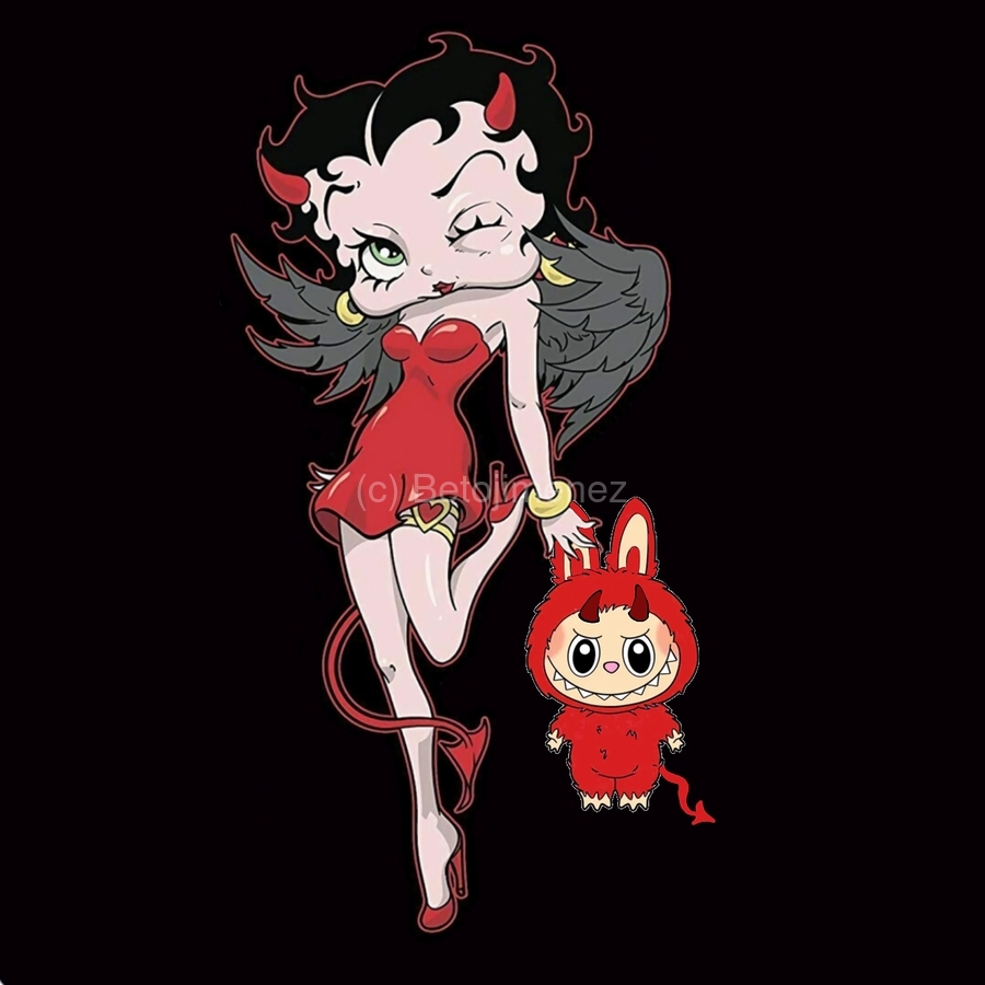 Devil red bettyboop with labubu by Betojimenez Wall Art