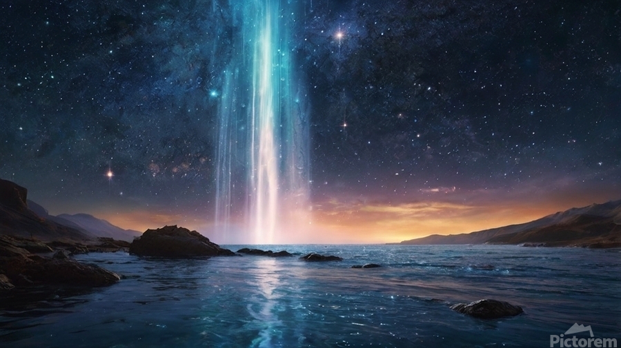 Cosmic Beam: Starlight and Serene Sea by Printing Zone Wall Art