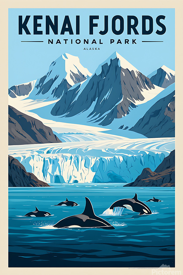 Kenai Fjords National Park vintage travel poster 2 by Artgoos Wall Art