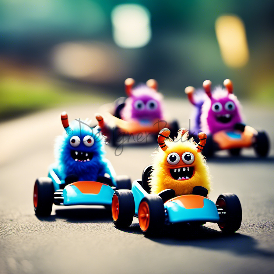 Monsterville Monsters: Go Carts 2 by Designer Becky Wall Art