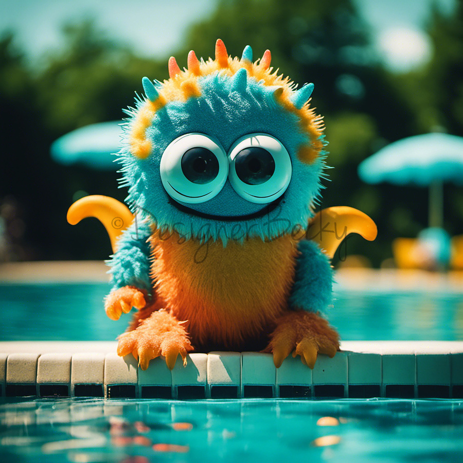 Monsterville Monsters: Pool Party 2 by Designer Becky Wall Art