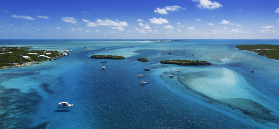 Staniel Cay boats Aerial Panorama by Brad Scott Wall Art