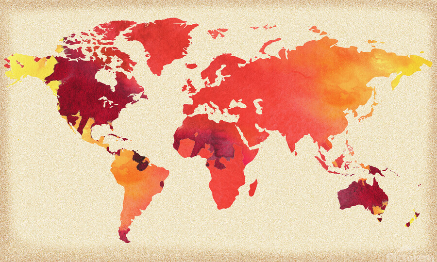 Hot Watercolor World Map Painting Artist Irin by Irina Sztukowski Wall Art