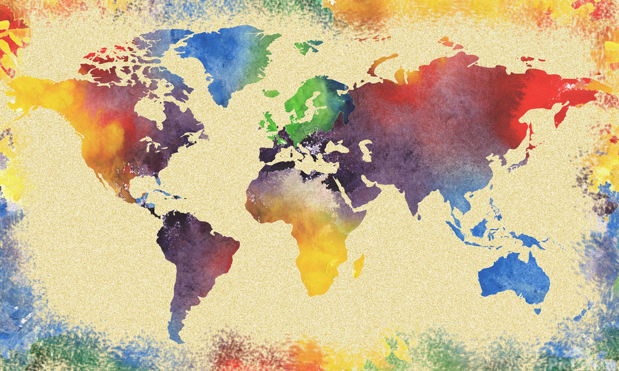 Rainbow Glow World Map Painting Artist Irina by Irina Sztukowski Wall Art