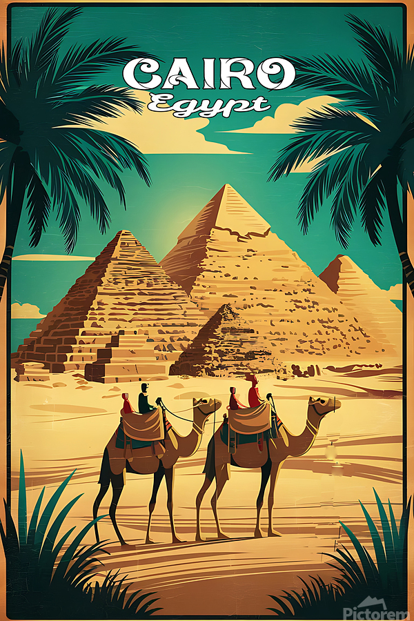 Retro Vintage Color Travel Art of Cairo Egypt 2 by Mihir Wall Art