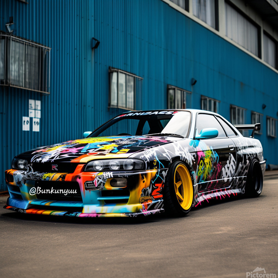bunkunyuu nissan r33 skyline painted in mixed gra by HasumisCrown Wall Art