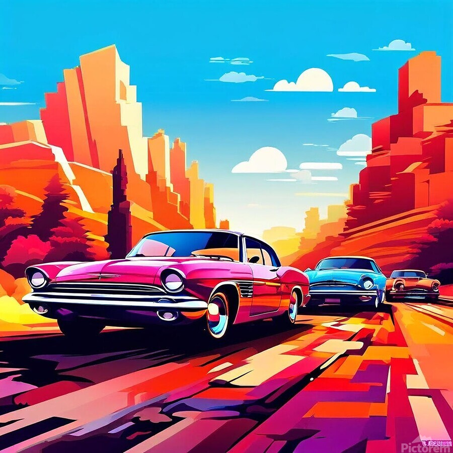 Retro Highway Rush by Luciano Wall Art