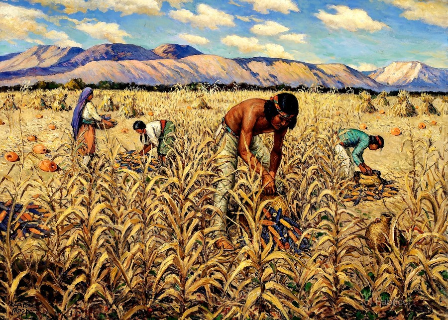 “Corn Harvest” Vintage Western Art by Carl Moon by Fabricci Wall Art