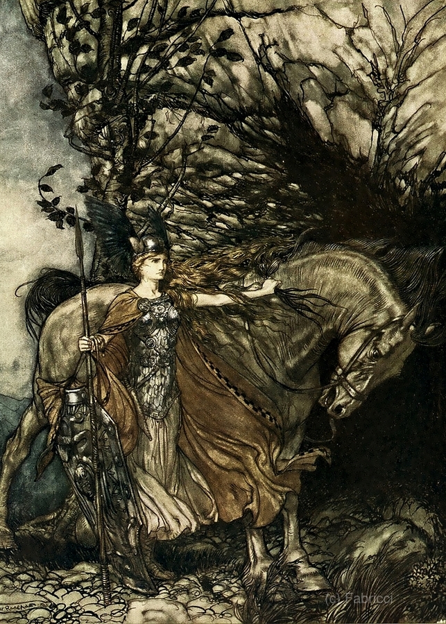Brunhilde With Her Horse From the Ring Cycle by Arthur Rackham by ...