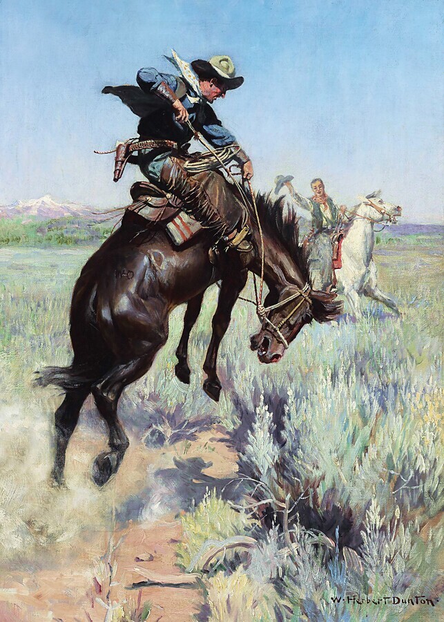 Busting a Bronco Cowboy Art by Herbert Buck Dunton by Fabricci Wall Art
