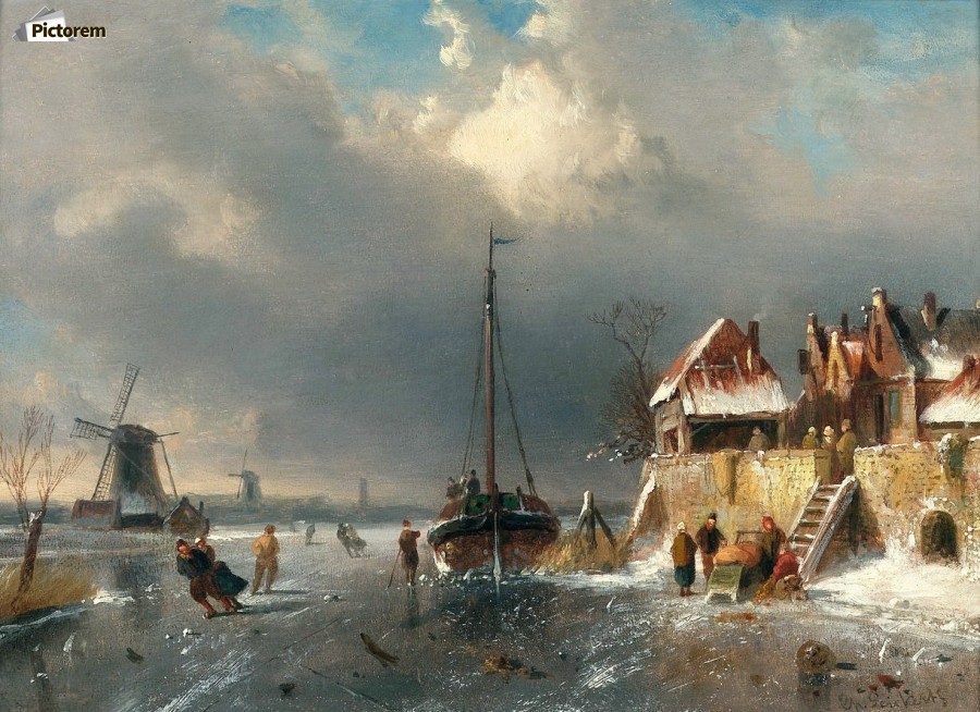 Dutch winter landscape by Charles Henri Joseph Leickert Wall Art