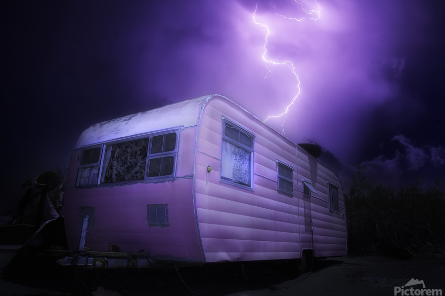 Pink Trailer with Lightning by April Foltz Photography Wall Art