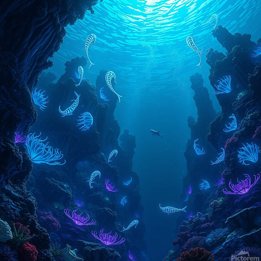 Deep sea creatures Scene by Manal Artistry Wall Art