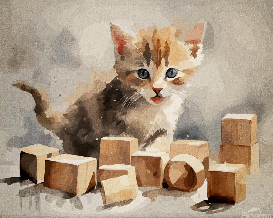 Cat Wooden Blocks by Wissam Ramadan Wall Art