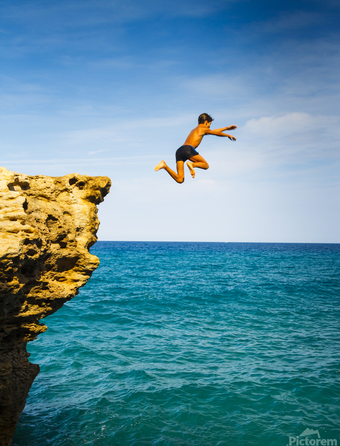 Cliff jump 02 by Mikel Bilbao Photography Wall Art