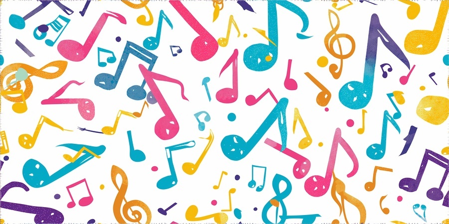Colorful Musical Notes on White Background tileableseamless background ...