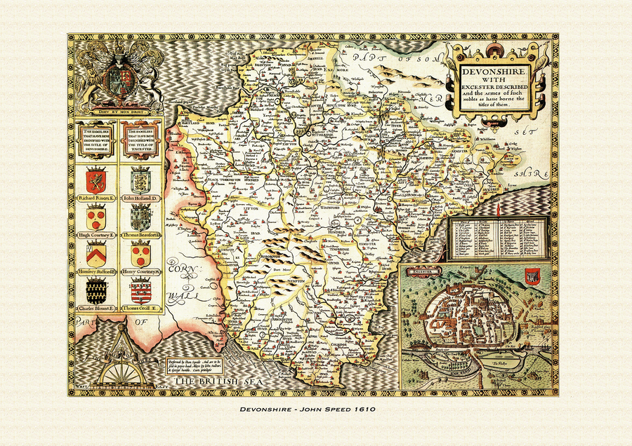 Historic Map - Devon - England - John Speed 1610 by AA Images Wall Art