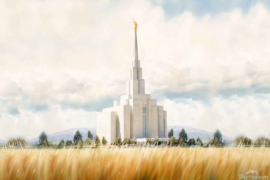 Rexburg temple LDS in a wheat field by Heidi G Smith Wall Art