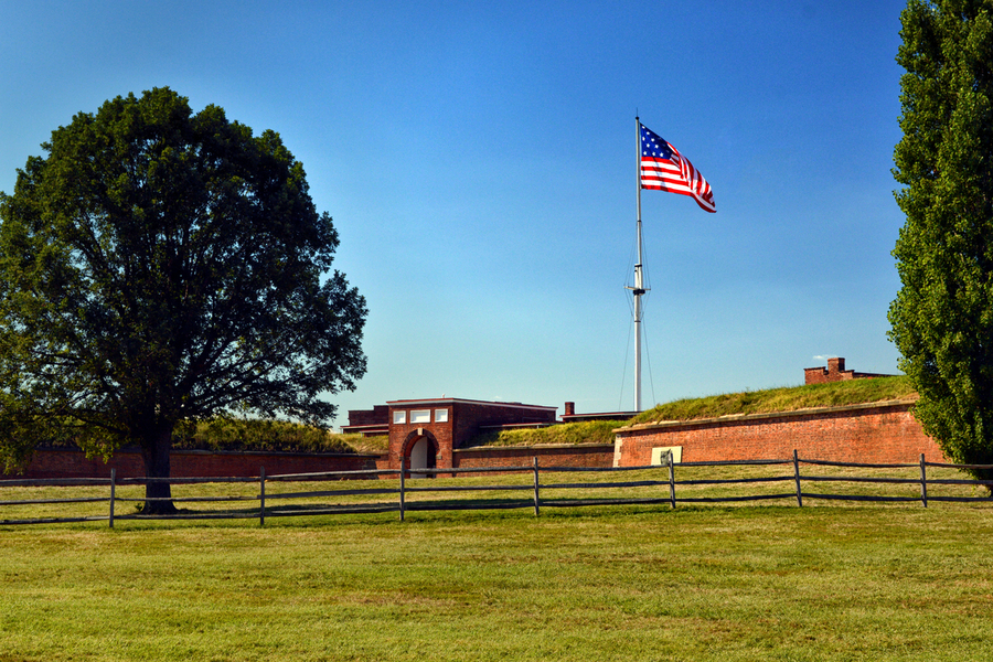 Fort McHenry Entrance Gate and Flag by Bill Swartwout Photography Wall Art