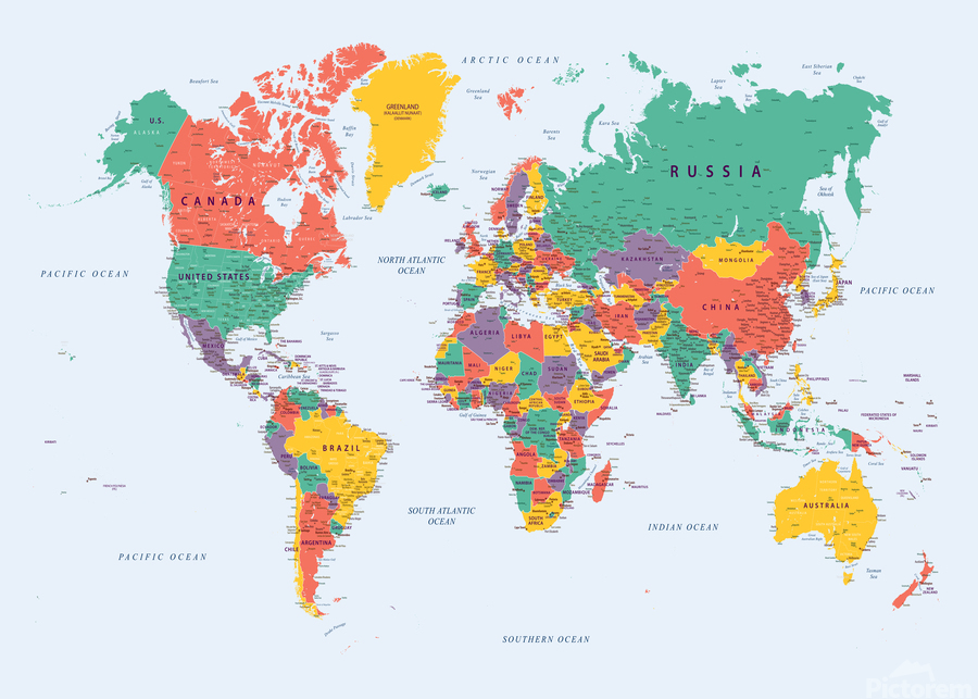 Political World map by SamKal Wall Art