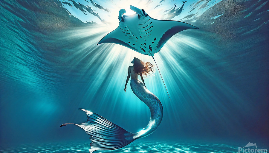 Mermaid & Manta by Darin E Hartley Photography Wall Art
