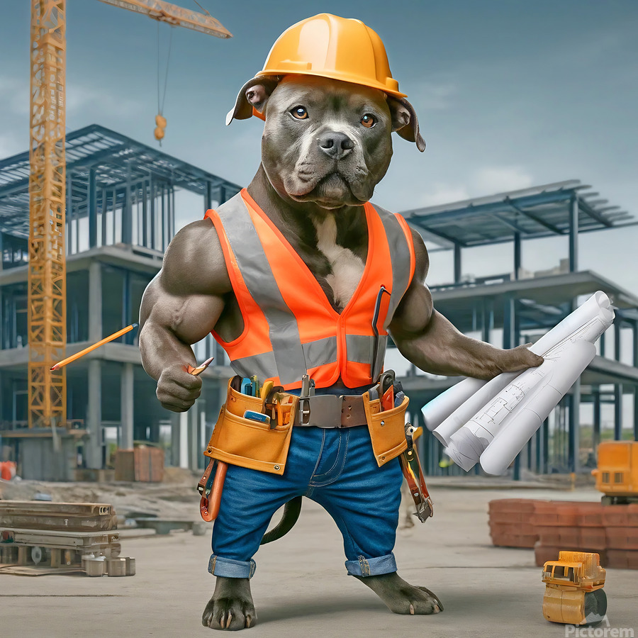 Pitbull Construction Worker by Darin E Hartley Photography Wall Art